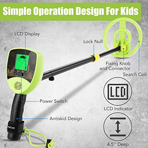 Metal Detector for Kids, Waterproof Kids Metal Detector with Display LCD Adjustable Gold Detector Kit for Junior with 7.5 Inch Search Coil for Detecting Coin Gold and Outdoor Treasures