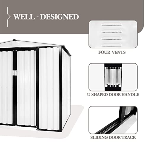 Patiomore 4×6 FT Outdoor Storage Shed Tool House Garden Steel Shed Walk-in (White)