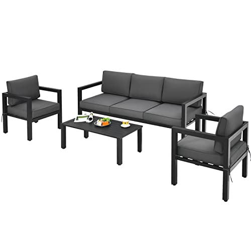 LIRUXUN 4-Piece Outdoor Patio Furniture Set Sectional Sofa Set Coffee Table 3-seat Sofa Table