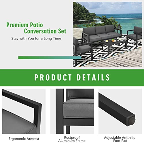 LIRUXUN 4-Piece Outdoor Patio Furniture Set Sectional Sofa Set Coffee Table 3-seat Sofa Table