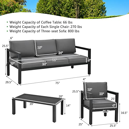 LIRUXUN 4-Piece Outdoor Patio Furniture Set Sectional Sofa Set Coffee Table 3-seat Sofa Table