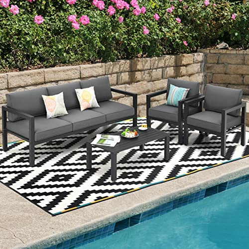 LIRUXUN 4-Piece Outdoor Patio Furniture Set Sectional Sofa Set Coffee Table 3-seat Sofa Table