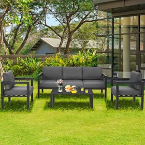 LIRUXUN 4-Piece Outdoor Patio Furniture Set Sectional Sofa Set Coffee Table 3-seat Sofa Table