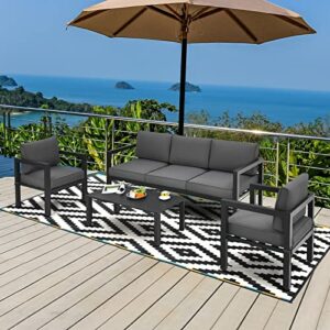 LIRUXUN 4-Piece Outdoor Patio Furniture Set Sectional Sofa Set Coffee Table 3-seat Sofa Table