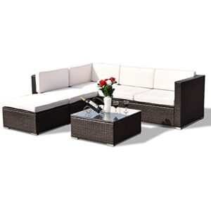 liruxun 4 pcs outdoor patio rattan wicker furniture set cushioned yard garden coffee table loveseat