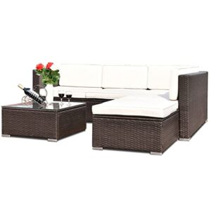 LIRUXUN 4 PCS Outdoor Patio Rattan Wicker Furniture Set Cushioned Yard Garden Coffee Table Loveseat