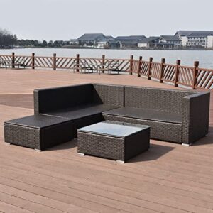 LIRUXUN 4 PCS Outdoor Patio Rattan Wicker Furniture Set Cushioned Yard Garden Coffee Table Loveseat