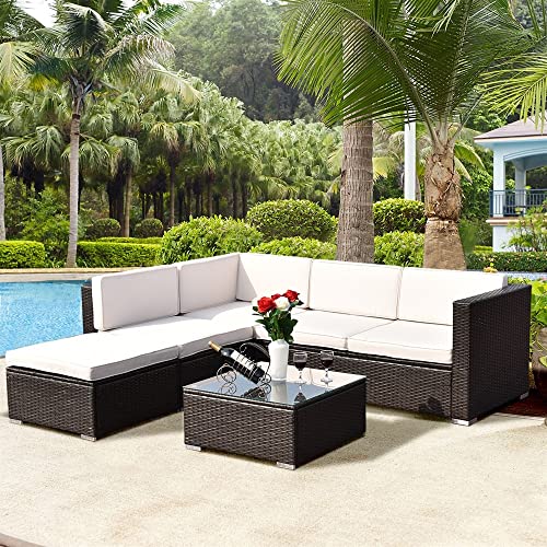 LIRUXUN 4 PCS Outdoor Patio Rattan Wicker Furniture Set Cushioned Yard Garden Coffee Table Loveseat