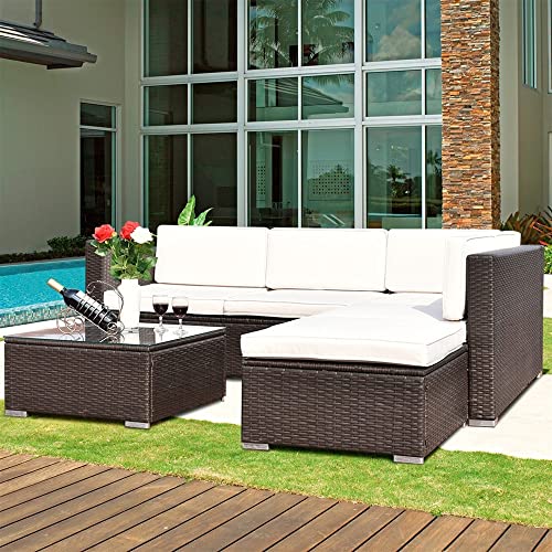 LIRUXUN 4 PCS Outdoor Patio Rattan Wicker Furniture Set Cushioned Yard Garden Coffee Table Loveseat