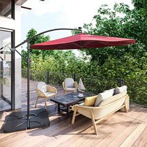 belleze 10ft patio umbrella with cross base, offset hanging umbrella with tilt crank and 8 ribs, uv protection outdoor cantilever umbrella for market garden deck backyard pool beach pool – red