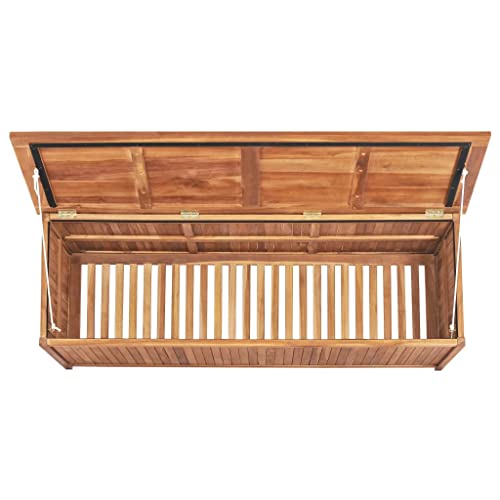 Canditree Solid Teak Wood Patio Deck Box, Wooden Storage Box for Outdoor Furniture Cushions Garden Tools (59.1"x19.7"x22.8")