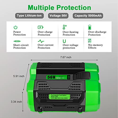 Aaiwtd 56V 5.0Ah Rechargeable Battery for EGO BA2800 BA4200 BA1400, 5000mAh Lithium Ion Battery Compatible with All Power 56V CS1604 CS1804 CS1403 HT2400 LB6504 LB5804 LB6500 LB4800 PH1400 Tools