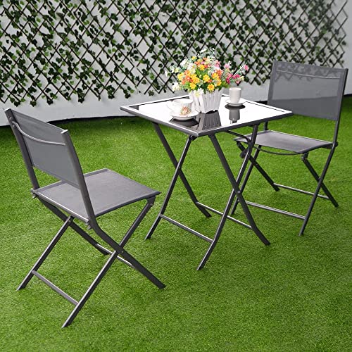 LIRUXUN 3 Pcs Bistro Set Garden Backyard Table Chairs Outdoor Patio Furniture Folding Square Table