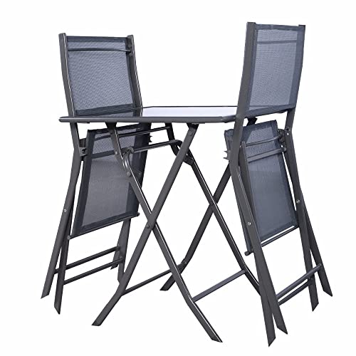 LIRUXUN 3 Pcs Bistro Set Garden Backyard Table Chairs Outdoor Patio Furniture Folding Square Table