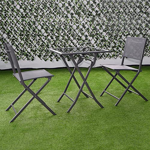 LIRUXUN 3 Pcs Bistro Set Garden Backyard Table Chairs Outdoor Patio Furniture Folding Square Table