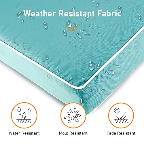 PNP FKJP 1 Pack Outdoor Cushion Washable Covers 48" X 18" X 3"Inch, Water-Resistant Seat Slipcovers, Patio Furniture Covers with Zipper and Tie, Aqua Blue 【Only Cover】