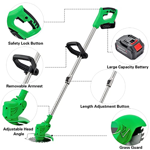 Weed Wacker Cordless Electric Brush Cutter 52 Inch Grass Trimmer Stingless Lightweight Grass Weedeater Battery Powered 8 Blades,2 Batteries, 1 Charger Used for Dense Weeds and Garden Yard Trimming