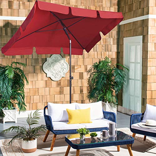 AMMSUN 6.5 x 4.2ft Rectangular Patio Umbrella Outdoor Market Table Umbrella Steel Pole and Ribs Push Button Tilt, Maroon