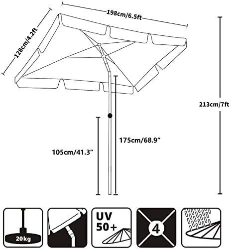 AMMSUN 6.5 x 4.2ft Rectangular Patio Umbrella Outdoor Market Table Umbrella Steel Pole and Ribs Push Button Tilt, Maroon