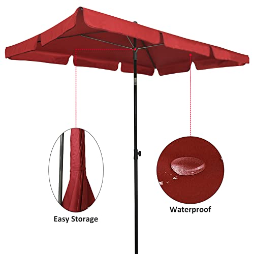 AMMSUN 6.5 x 4.2ft Rectangular Patio Umbrella Outdoor Market Table Umbrella Steel Pole and Ribs Push Button Tilt, Maroon