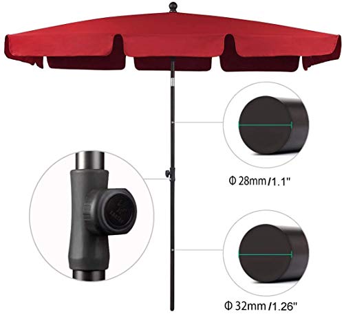 AMMSUN 6.5 x 4.2ft Rectangular Patio Umbrella Outdoor Market Table Umbrella Steel Pole and Ribs Push Button Tilt, Maroon