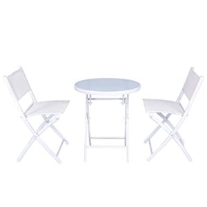 LIRUXUN 3 PCS Folding Bistro Table Chairs Set Garden Backyard Patio Furniture White Loveseat Coffee Table