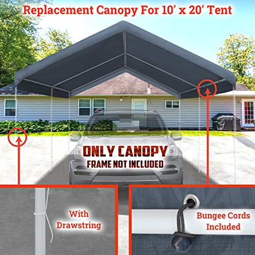 BenefitUSA Upgraded Muliti Color Canopy ONLY 10'x20' Carport Replacement Canopy Outdoor Tent Garage Top Tarp Shelter Cover with Ball Bungees (Grey)