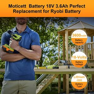 Moticett 3.6Ah Ni-Mh Replacement Battery Compatible with Ryobi 18V Battery P100 Compatible with Ryobi 18 Volt Battery ABP1801 ABP1803 BPP1820 130224007 130224028 130255004 Cordless Power Tools