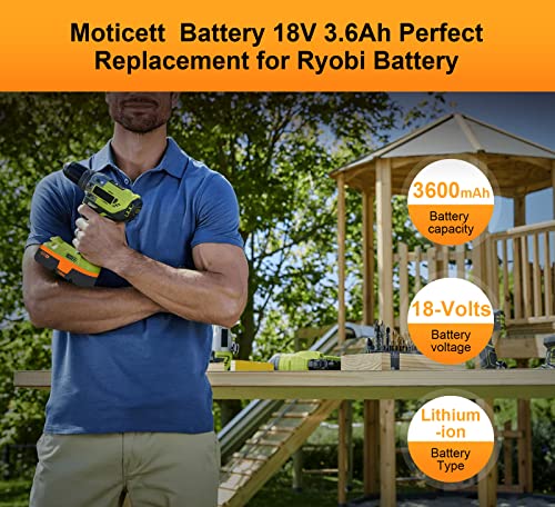 Moticett 3.6Ah Ni-Mh Replacement Battery Compatible with Ryobi 18V Battery P100 Compatible with Ryobi 18 Volt Battery ABP1801 ABP1803 BPP1820 130224007 130224028 130255004 Cordless Power Tools