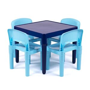 humble crew, multi-blue kids lightweight plastic table and 4 chairs set, square