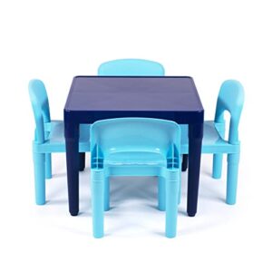 Humble Crew, Multi-Blue Kids Lightweight Plastic Table and 4 Chairs Set, Square