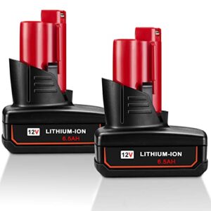 jyjzpb 2 pack 6.5ah 12v battery for milwaukee m12 battery 48-11-2401 48-11-2412 48-11-2411 48-11-2420 48-11-2410 12volt cordless tools for milwaukee m12 lithium battery