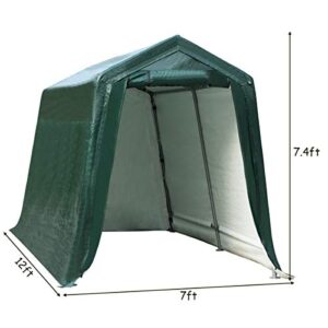 Tangkula 7 Ft x 12 Ft Outdoor Storage Shelter, Patio Storage Tent, Enclosed Carport Shed w/All-Steel Metal Frame and Waterproof Ripstop Cover, Outdoor Garage Tent with Sidewalls (7 Ft x 12 Ft)