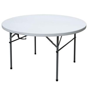 plastic development group 4 foot round folding multipurpose banquet table with secure base for indoor and outdoor events, white