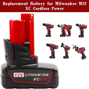 Labtec 2Packs M12 Battery 12V 6000mAh Lithium Battery Replacement for Milwaukee 12V Battery 48-11-2410 48-11-2420 48-11-2411 48-11-2401 48-11-2402 Cordless Power Tools Battery