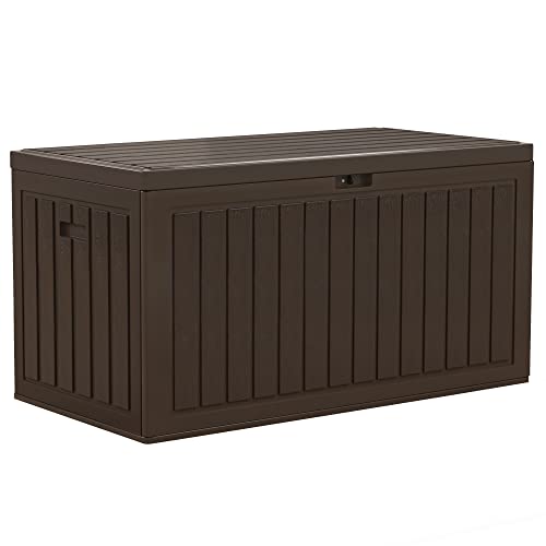 YITAHOME 86 Gallon Large Deck Box, Double-Wall Resin Outdoor Storage Boxes, Deck Storage for Patio Furniture, Cushions, Pool Float, Garden Tools, Lockable & Waterproof (Brown)