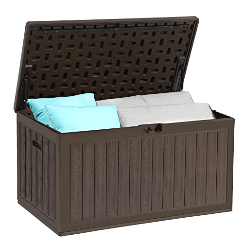 YITAHOME 86 Gallon Large Deck Box, Double-Wall Resin Outdoor Storage Boxes, Deck Storage for Patio Furniture, Cushions, Pool Float, Garden Tools, Lockable & Waterproof (Brown)