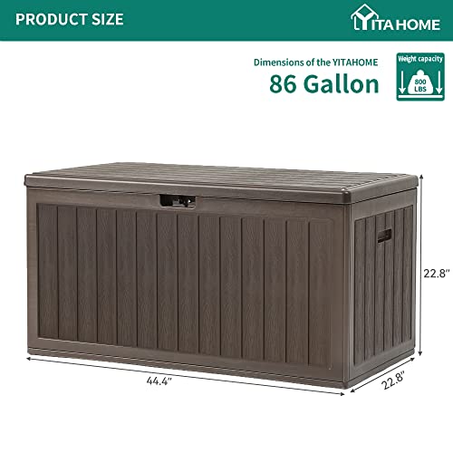 YITAHOME 86 Gallon Large Deck Box, Double-Wall Resin Outdoor Storage Boxes, Deck Storage for Patio Furniture, Cushions, Pool Float, Garden Tools, Lockable & Waterproof (Brown)