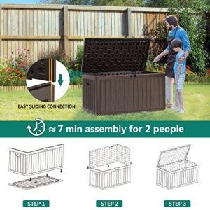 YITAHOME 86 Gallon Large Deck Box, Double-Wall Resin Outdoor Storage Boxes, Deck Storage for Patio Furniture, Cushions, Pool Float, Garden Tools, Lockable & Waterproof (Brown)