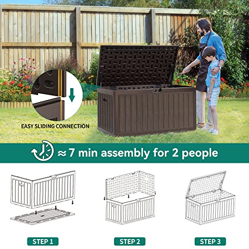 YITAHOME 86 Gallon Large Deck Box, Double-Wall Resin Outdoor Storage Boxes, Deck Storage for Patio Furniture, Cushions, Pool Float, Garden Tools, Lockable & Waterproof (Brown)