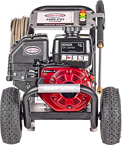 Simpson Cleaning MS61085 MegaShot 3400 PSI Gas Pressure Washer, 2.5 GPM, Kohler SH270, Includes Spray Gun and Extension Wand, 5 QC Nozzle Tips, 5/16-in. x 25-ft. MorFlex Hose, Black