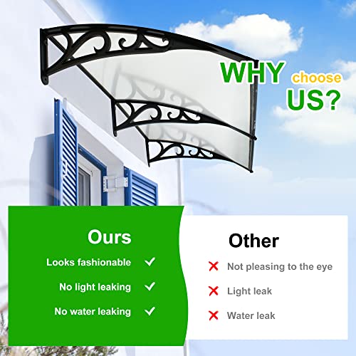 40 inch x 80 inch Window Awning Door Canopy Polycarbonate Cover Outdoor Front Door Patio Sun Shetter