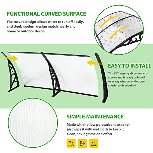 40 inch x 80 inch Window Awning Door Canopy Polycarbonate Cover Outdoor Front Door Patio Sun Shetter