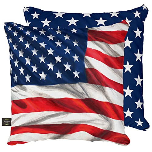 Briarwood Lane Waving American Flag Decoratiev Pillow Patriotic Incoor Outdoor 17" x 17"