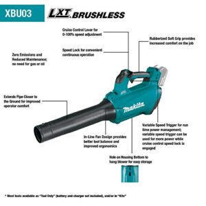 Makita XT288T 18V LXT Lithium-Ion Brushless Cordless 2-Pc. Combo Kit (5.0Ah), BL1860B 18V LXT Lithium-Ion 6.0Ah Battery, and XBU03Z 18V LXT Lithium-Ion Brushless Cordless Blower