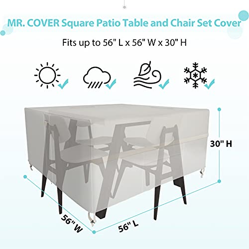 MR. COVER Square Patio Table Cover, Outdoor Dining Set Cover, 56L x 56W x 30H, Waterproof & UV-Protection, Strong & Sturdy, Beige