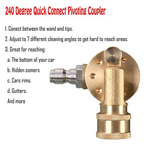 Tool Daily Pivoting Coupler for Pressure Washer Tips, Gutter Cleaner Attachment, 1/4 Inch Quick Disconnect, 240 Degree, 4500 PSI