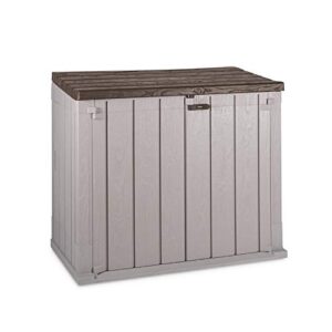 toomax stora way all-weather outdoor horizontal 4.25′ x 2.5′ storage shed cabinet for trash cans, garden tools, and yard equipment, taupe gray/brown