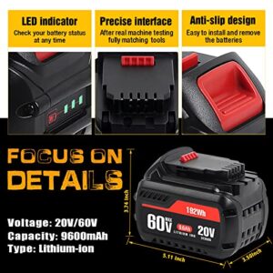 【Upgrade】 CaliHutt 20V/60V/120V MAX 9600mAh Replacement Battery for Flexvolt MAX DCB606 DCB612 DCB606-2 DCB609-2 DCB204 DCB206 Cordless Power Tools Lithium-ion Battery