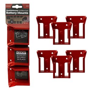 stealthmounts milwaukee battery holders m18 | milwaukee m18 battery mounts for milwaukee power tools | 6 pack | red milwaukee m18 battery organizers